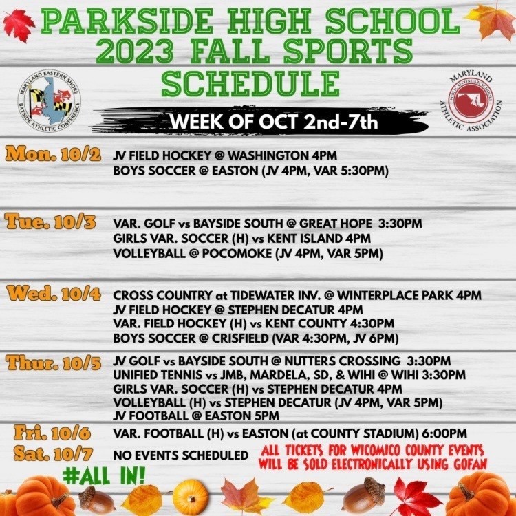 Parkside High School Fall Sports Schedule | Parkside High